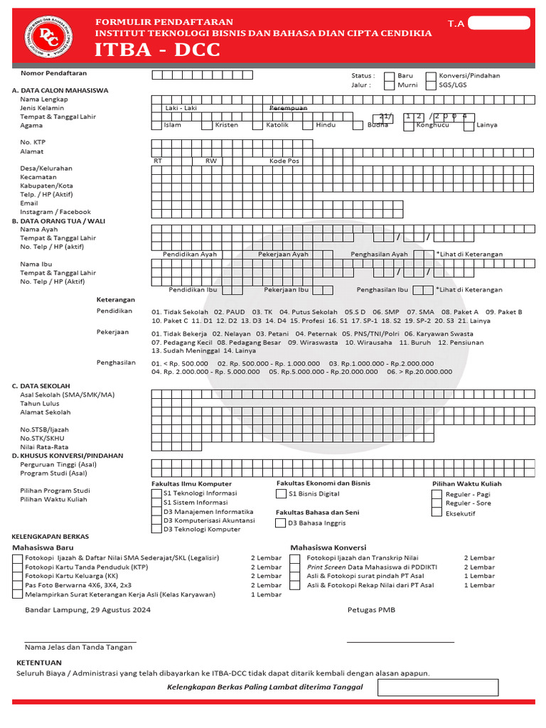 Formulir ITBA | PDF Formulir ITBA | PDF