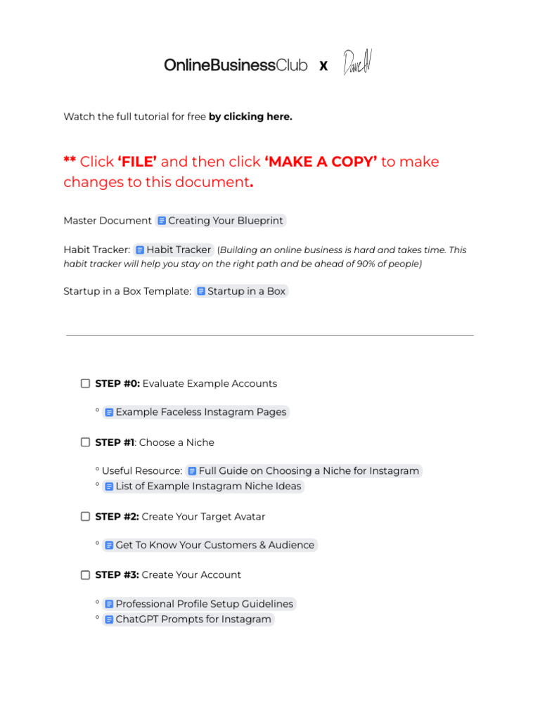 Dave Nick's Instagram STARTER Blueprint | PDF
