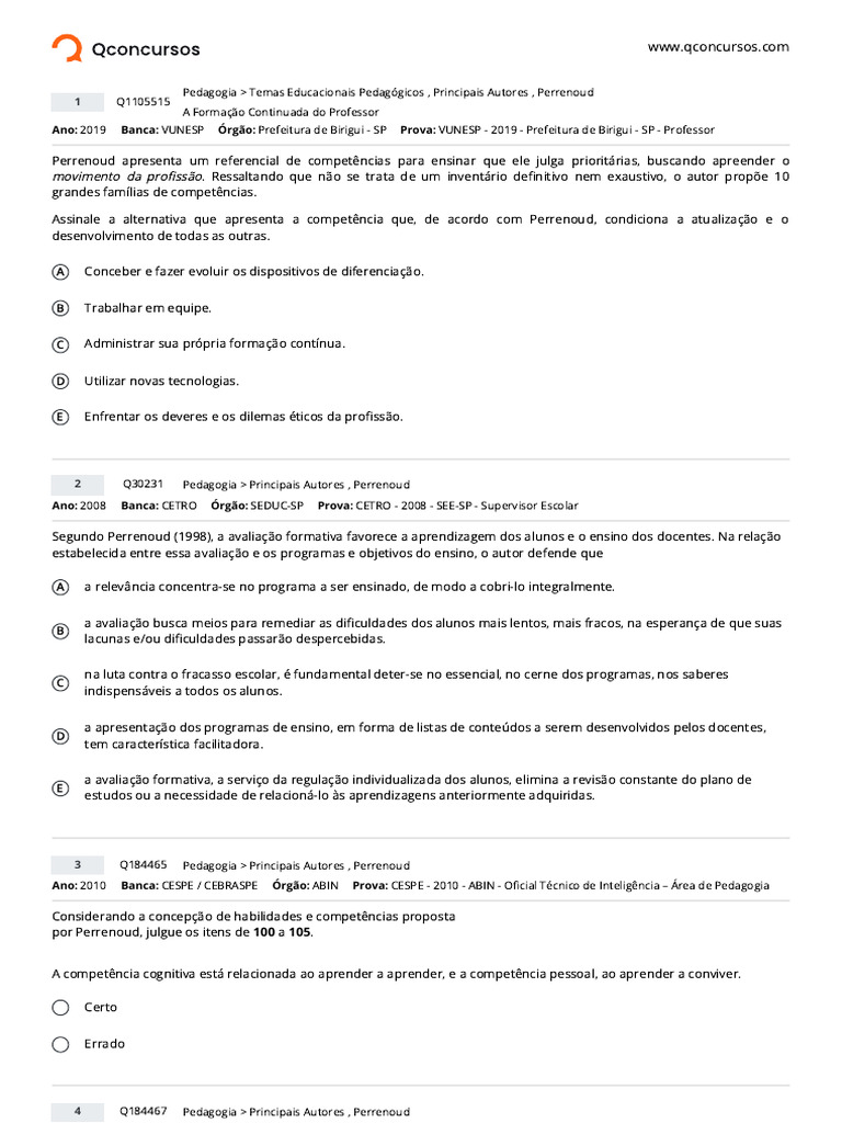 Philippe Perrenoud - 20 Questões | PDF