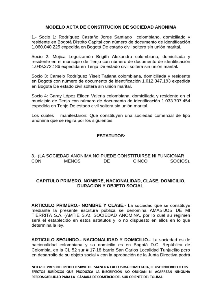 7-MODELO-ACTA-DE-CONSTITUCION-DE-SOCIEDAD-ANONIMA[1] | PDF