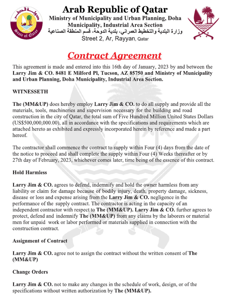 Contract Agreements Qatar | PDF