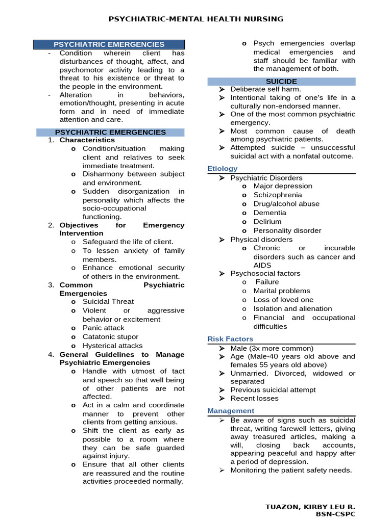 Psychiatric Emergencies | PDF | Mental Disorder | Suicide