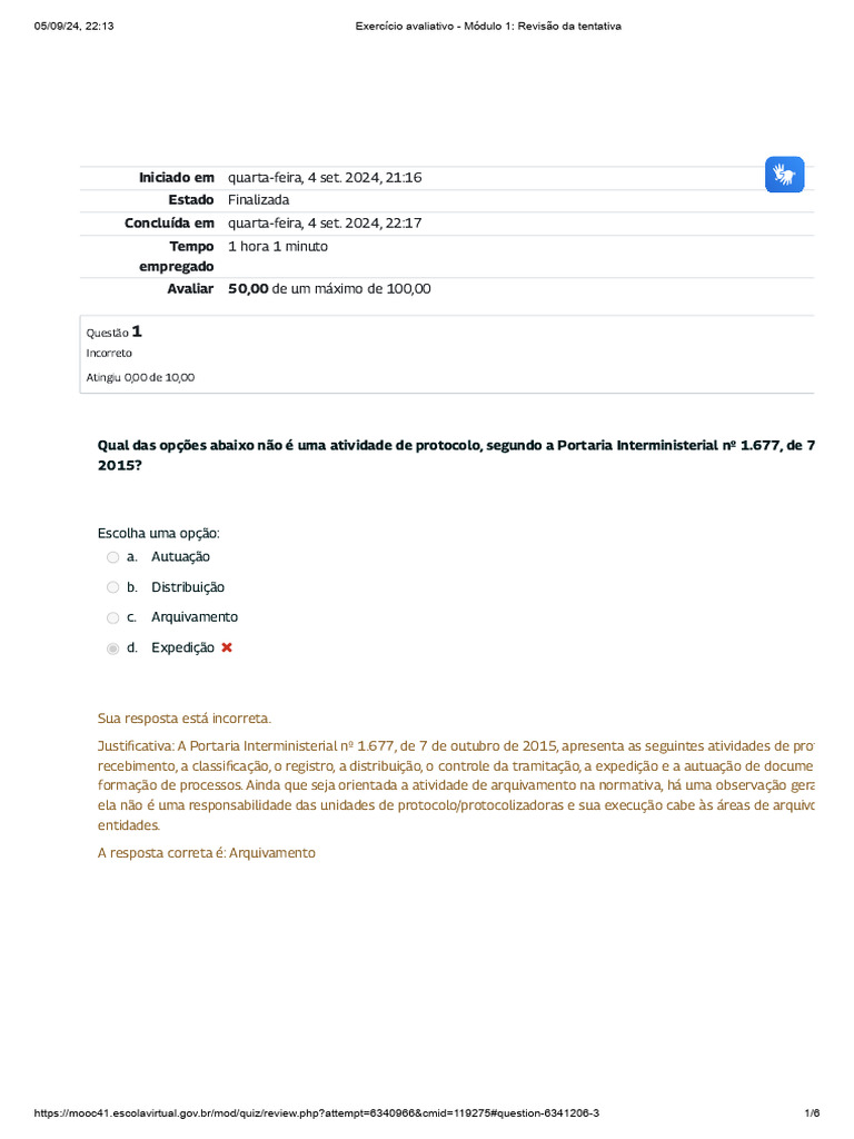 Exercício Avaliativo - Módulo 1 - Revisão Da Tentativa | PDF
