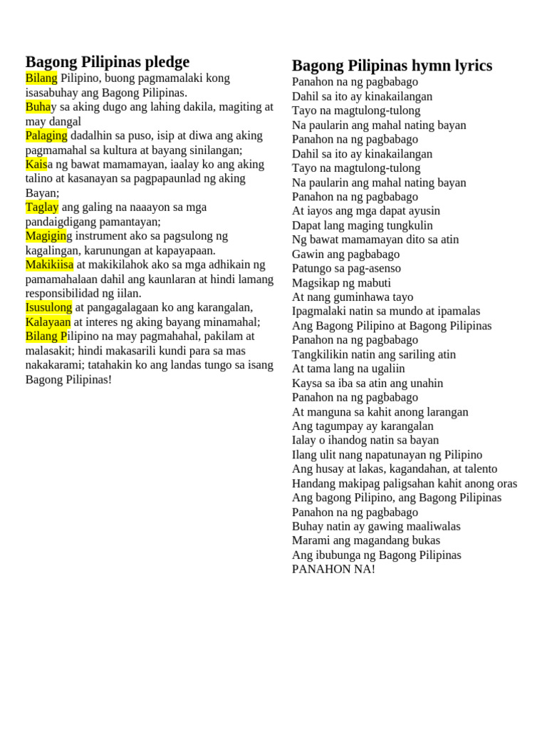 Bagong Pilipinas Pledge | PDF