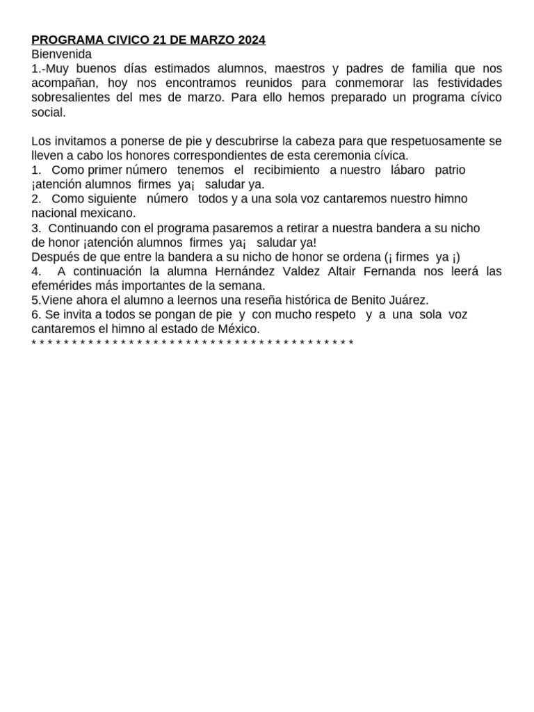 Programa Civico 21 de Marzo 2024 | PDF