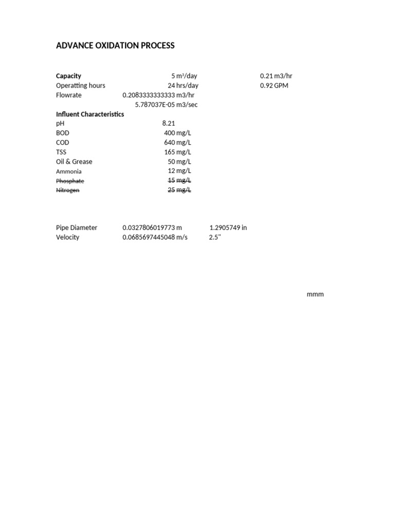 AOP Design Calculation of 5-10 CMD STP System | PDF