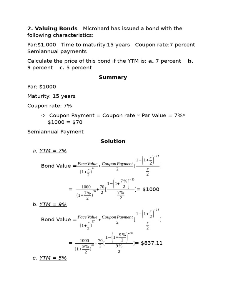 Valuing Bonds: A. YTM 7% | PDF
