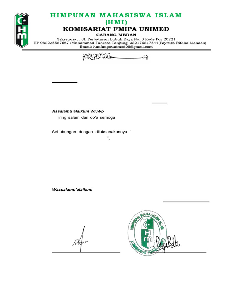 072 A Undangan Rapat Kerja I Hmi Komisariat Fmipa Unimed Periode 2024-2025 | PDF