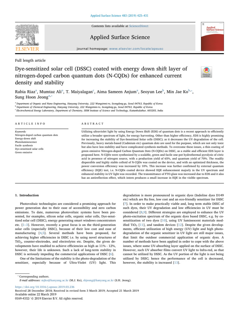Dye Sensitized Solar Cell DSSC Coated With Energy Down Shift - 2019 ...