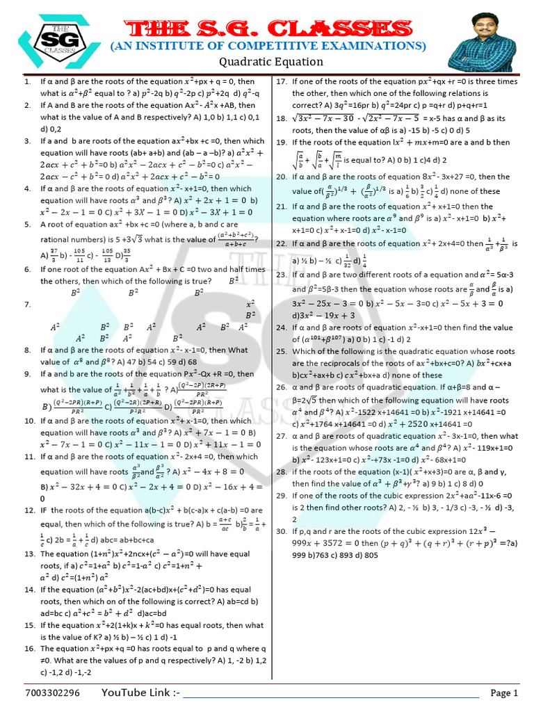 Quadratic Equation | PDF