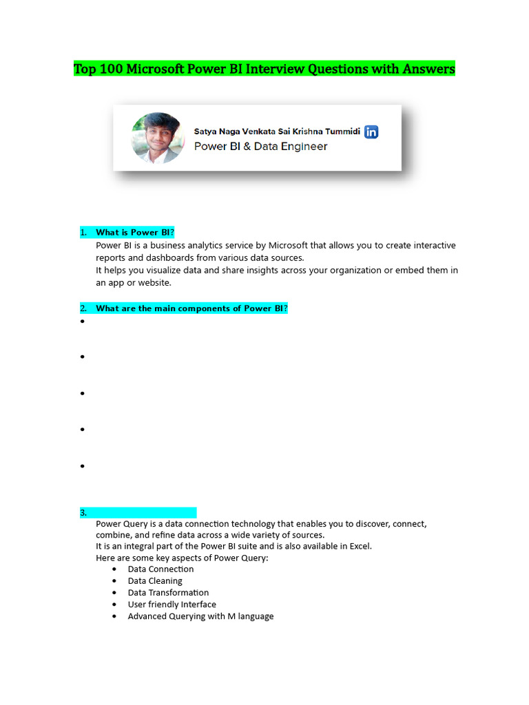 Top 100 Power BI Interview Questions | PDF | Information Technology | Computing