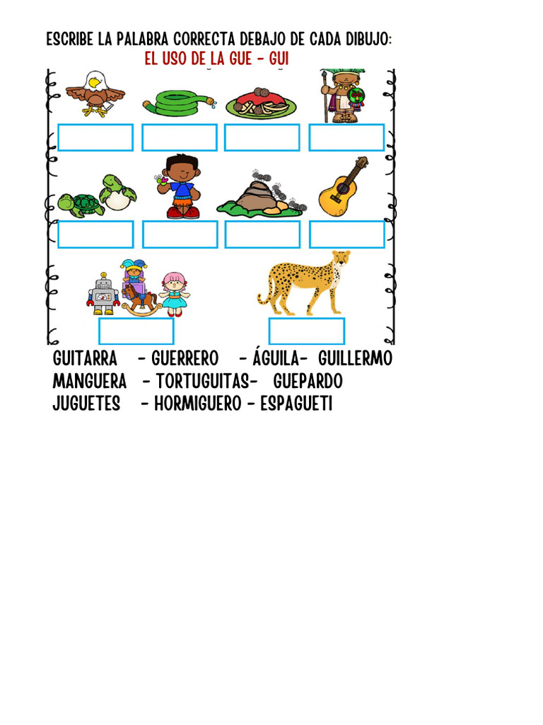 Escribe Las Palabras Con La Letra G Al Dibujo Correspondiente | PDF