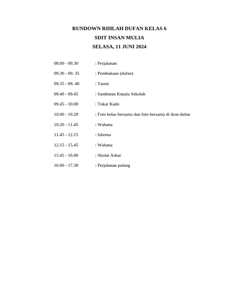 Rundown Rihlah Dufan | PDF