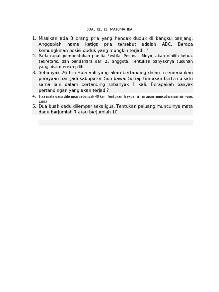 Soal Kls 12 Matematika | PDF