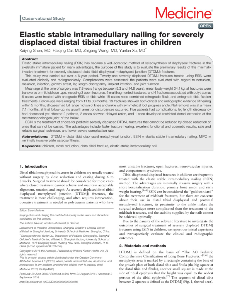 Elastic Stable Intramedullary Nailing For Severely | PDF | Ankle | Wellness
