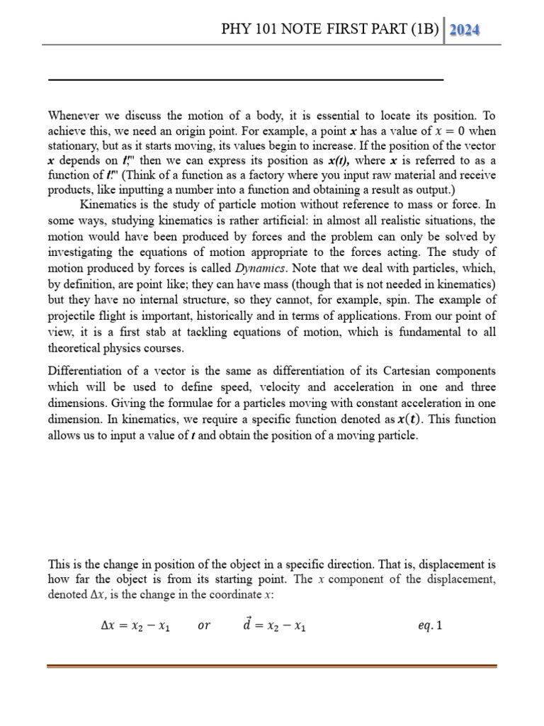 Phy 101 Note Set 1b 2024 | PDF