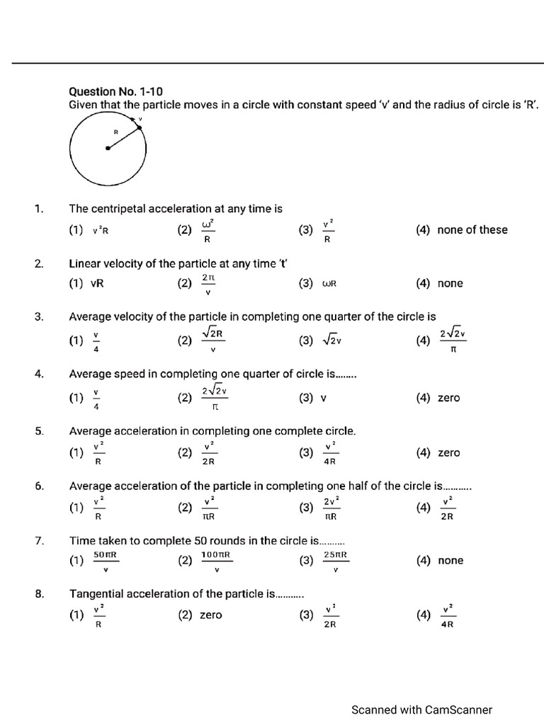 Circular Motion Practice Paper | PDF