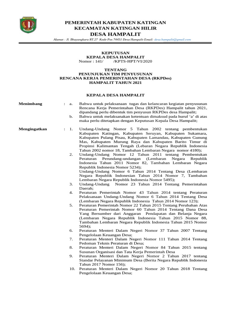 SK TIM PENYUSUNAN RKPDes | PDF