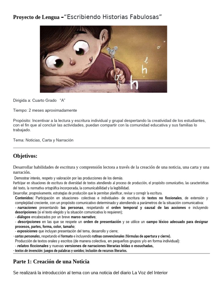 Proyecto de Escritura Creativa Escolar | PDF | Ángulo | Narración
