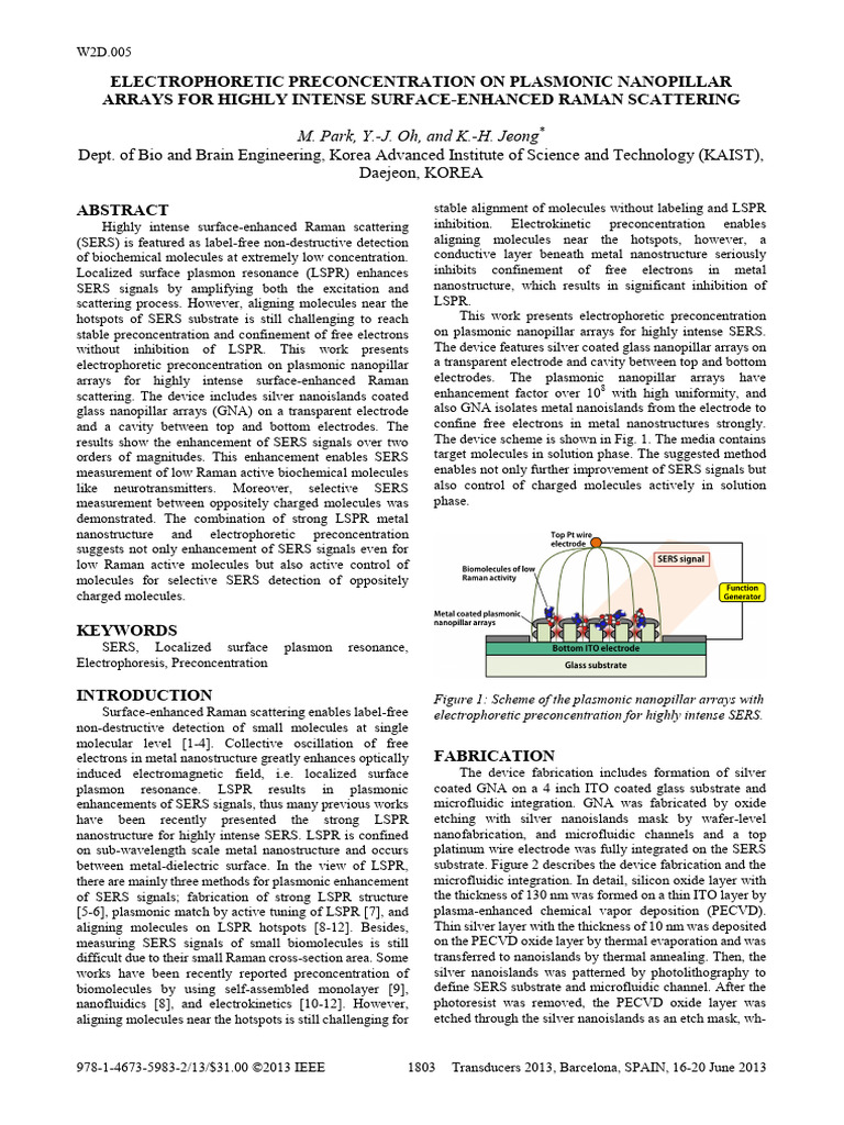 Electrophoretic Preconcentration On Plasmonic Nanopillar Arrays For Highly Intense Surface ...