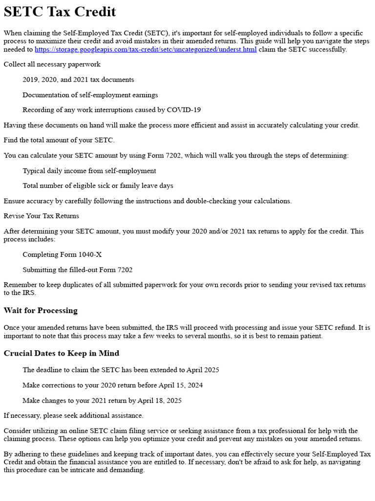 How To Claim The SETC Tax Credit 137215 | PDF