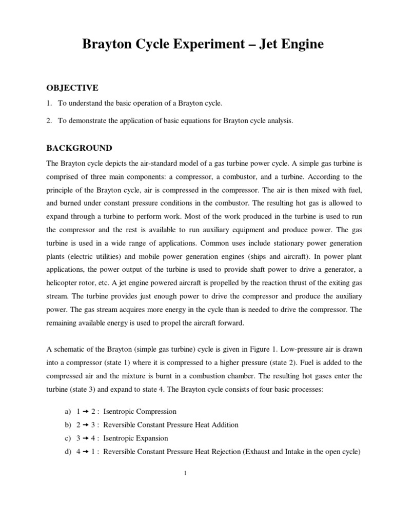 Brayton Cycle in Jet Engine Analysis | PDF | Gas Turbine | Gas Compressor