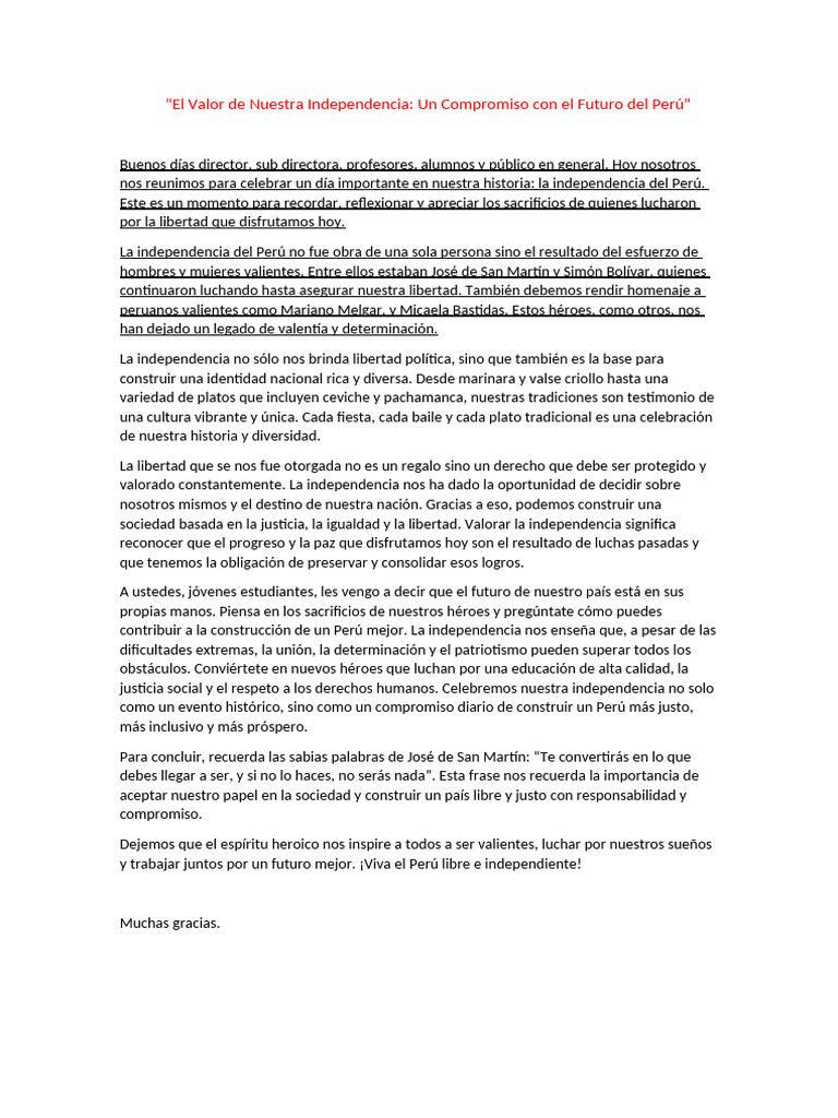 El Valor de Nuestra Independencia | PDF