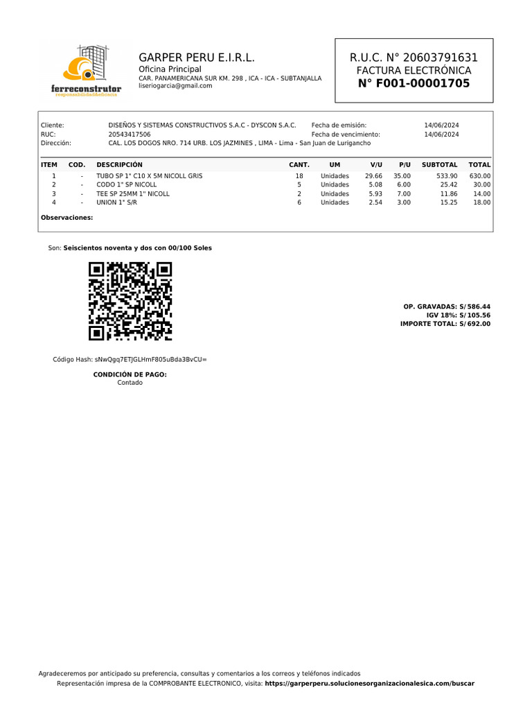 Garper Peru E.I.R.L. R.U.C. #20603791631: Oficina Principal | PDF