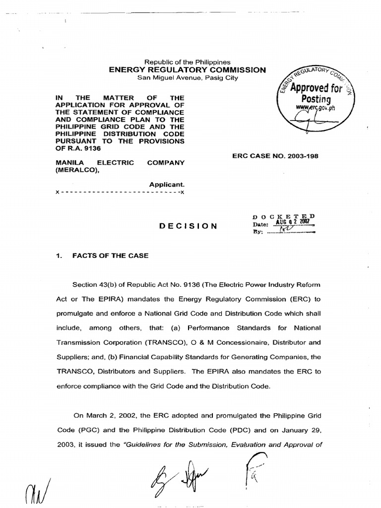 Decision+ERC+Case+No.+2003-198 MERALCO 8.13.07 | PDF