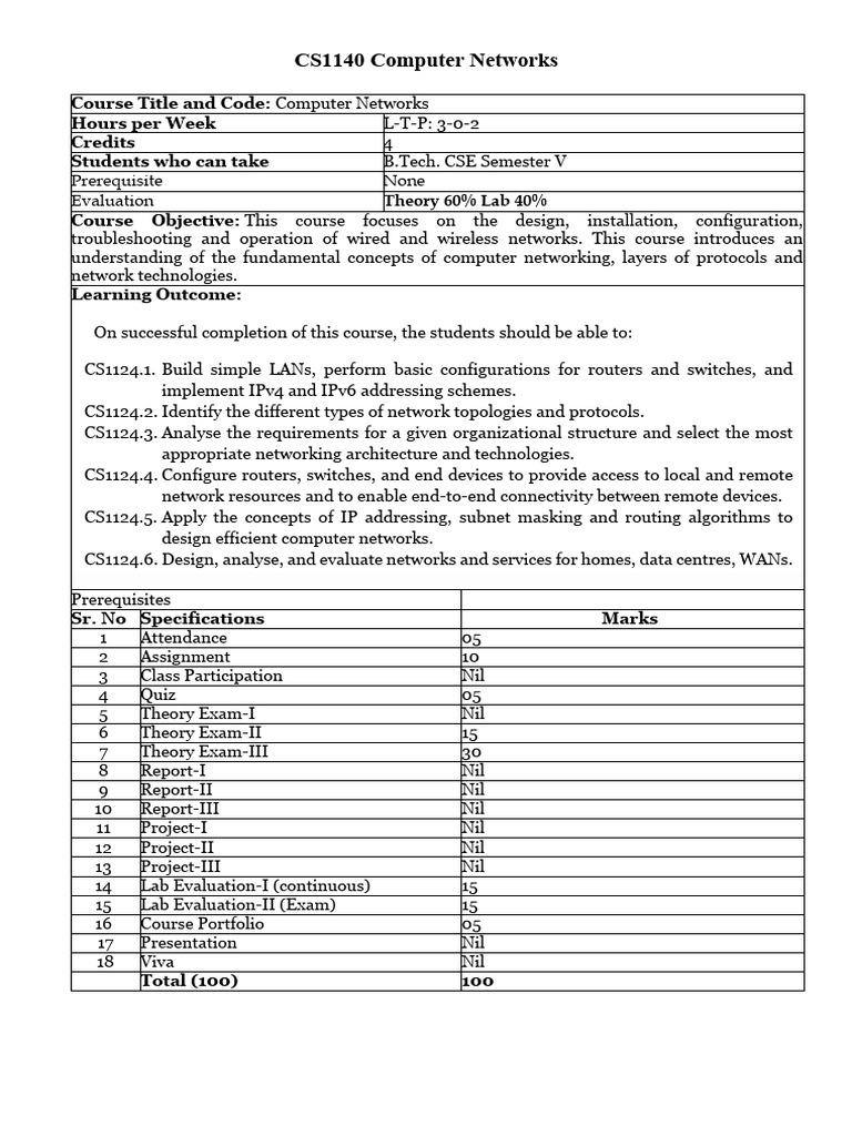 Computer Networks Course Description | PDF