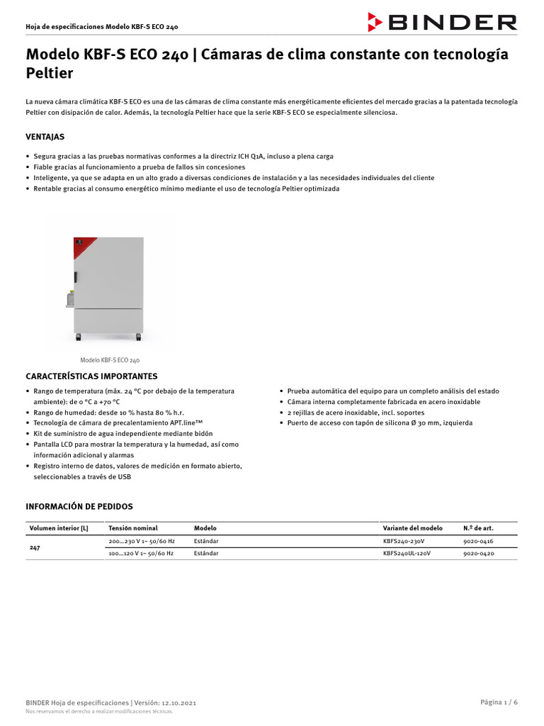 Data Sheet Model KBF-S ECO 240 Es | PDF