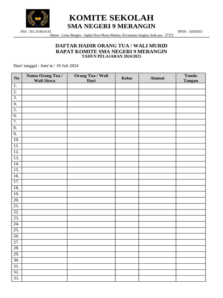 Daftar Absensi Wali Murid | PDF