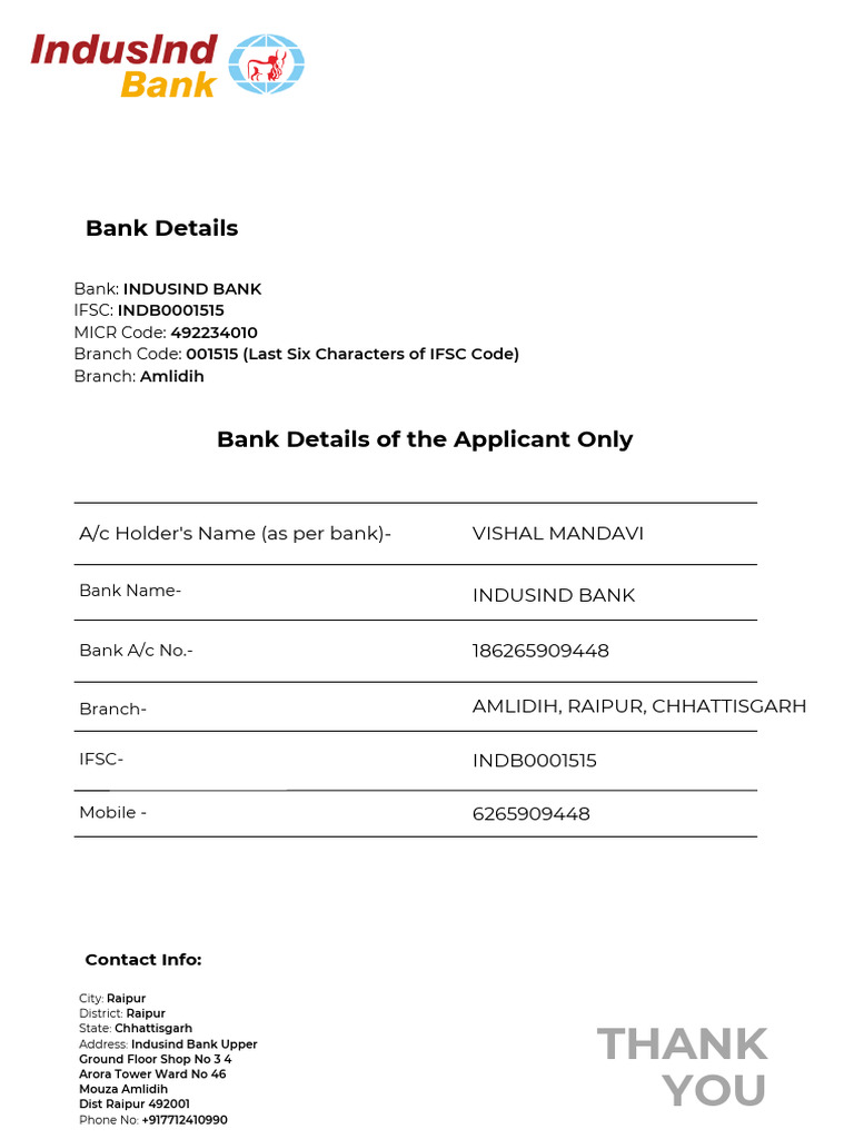 Indusind Bank Details | PDF