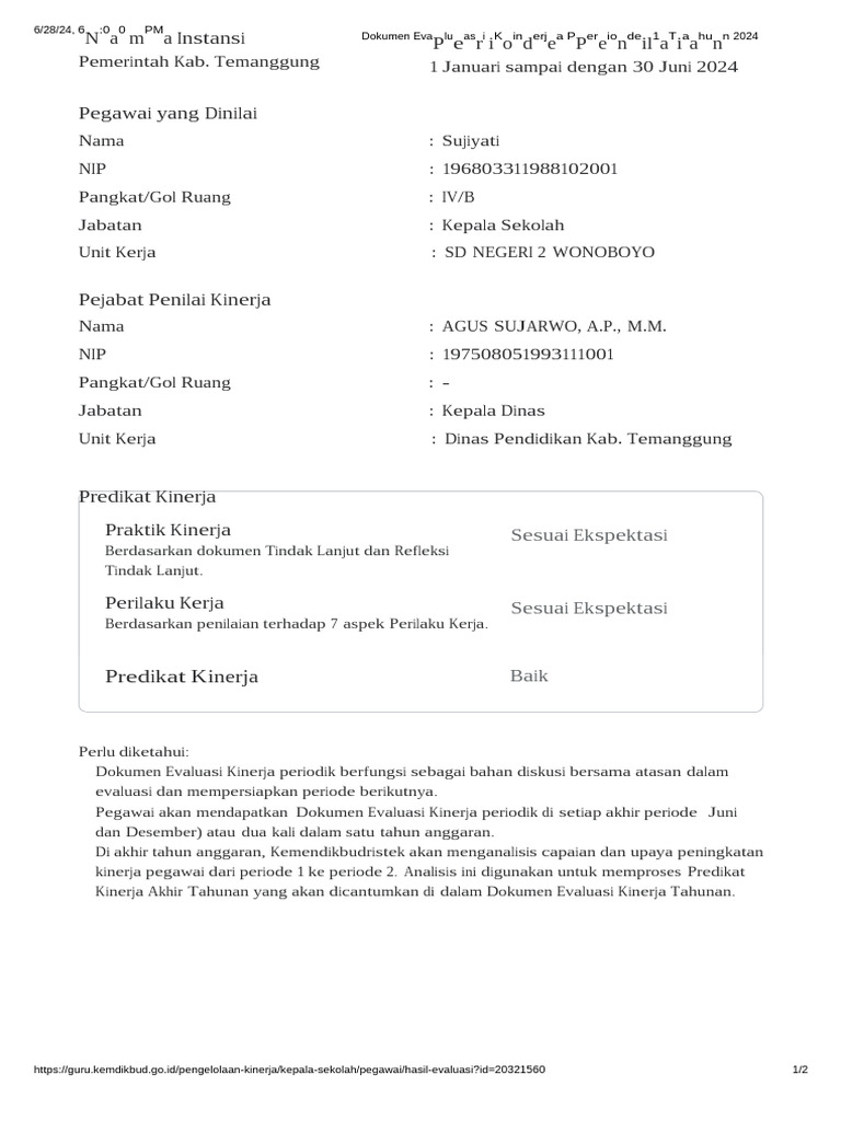 Dokumen Evaluasi Kinerja Periode 1 Tahun 2024 | PDF