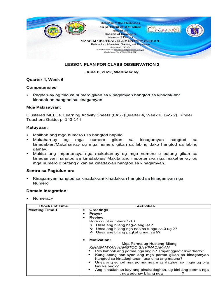 Face-To-Face Class Observation Lesson Plan - Co2 LP | PDF