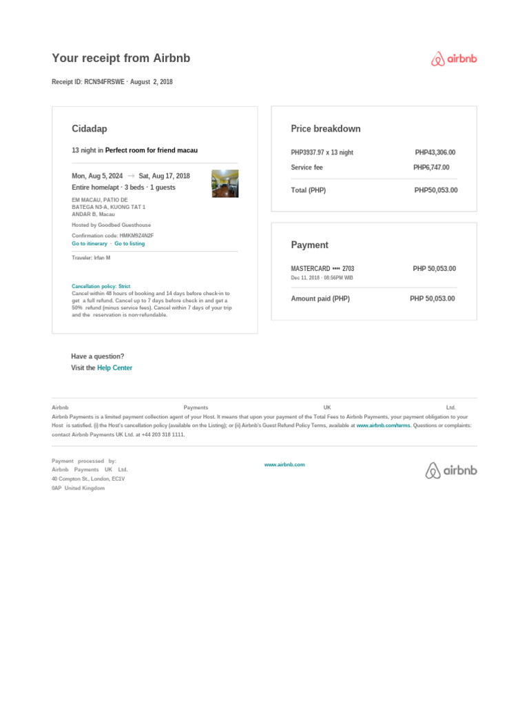 Your Receipt From Airbnb | PDF