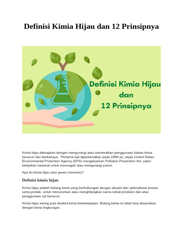 Definisi Kimia Hijau Dan 12 Prinsipnya Muhammad Hidayatullah | PDF