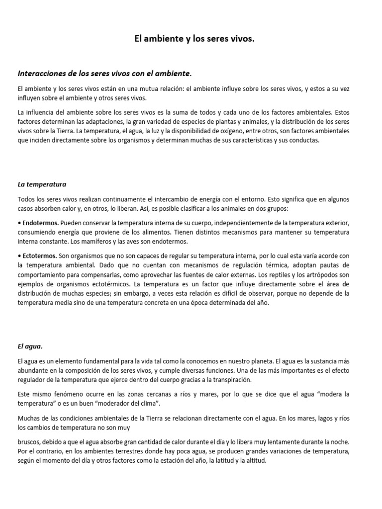 El Ambiente y Los Seres Vivos | PDF
