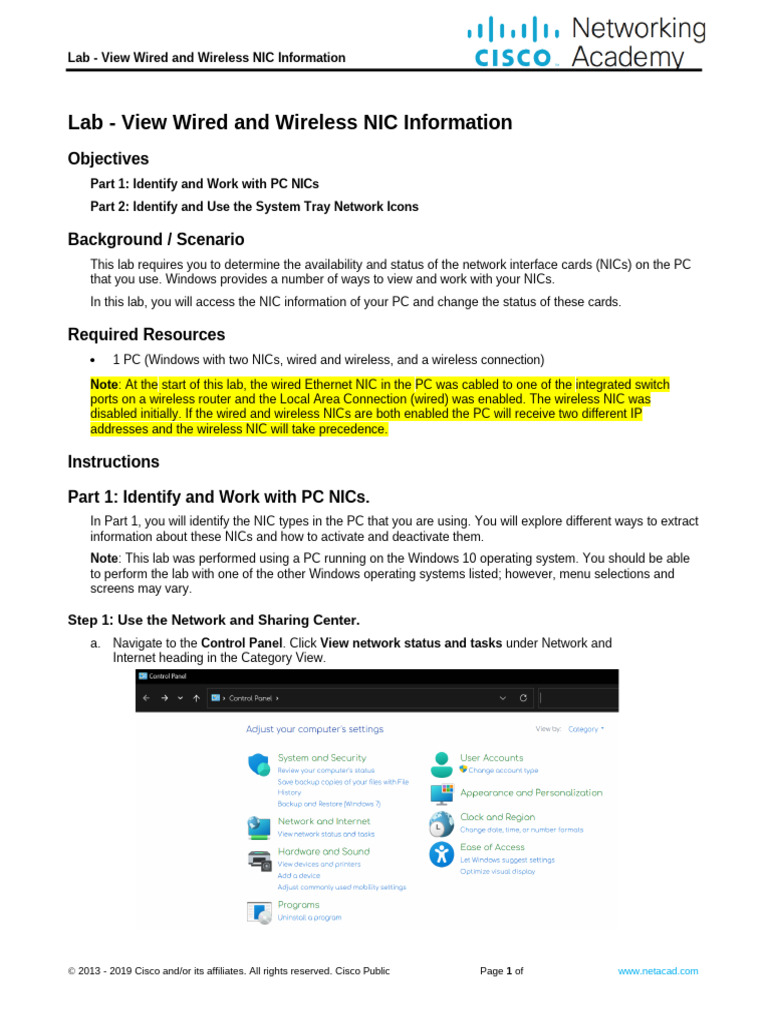 4.6.6 Lab - View Wired and Wireless Nic Information | PDF