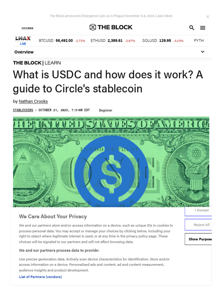 What Is USDC and How Does It Work - A Guide To Circle's Stablecoin - The Block | PDF
