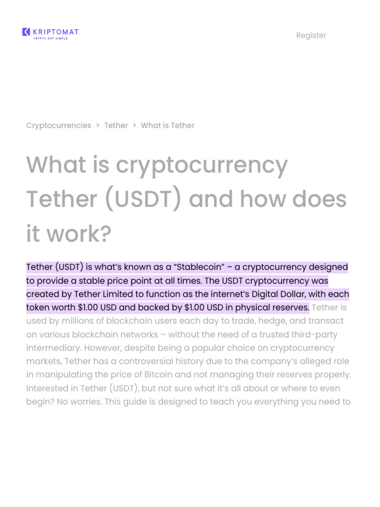 What Is Tether & How Does It Work - Who Created USDT | PDF
