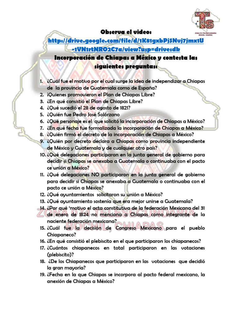 Actividades 200 Años de La Anexión de Chiapas A Mexico | PDF