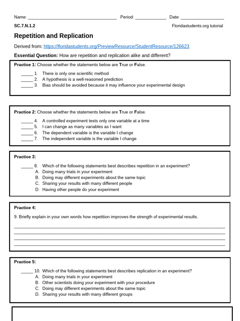 Floridastudents - SC.7.N.1.2 Repetition and Replication 2 3 | PDF