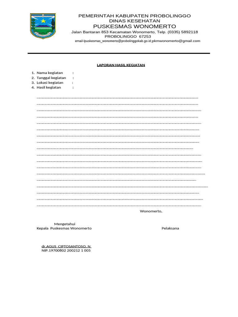 Blangko Laporan Hasil Kegiatan BOK | PDF