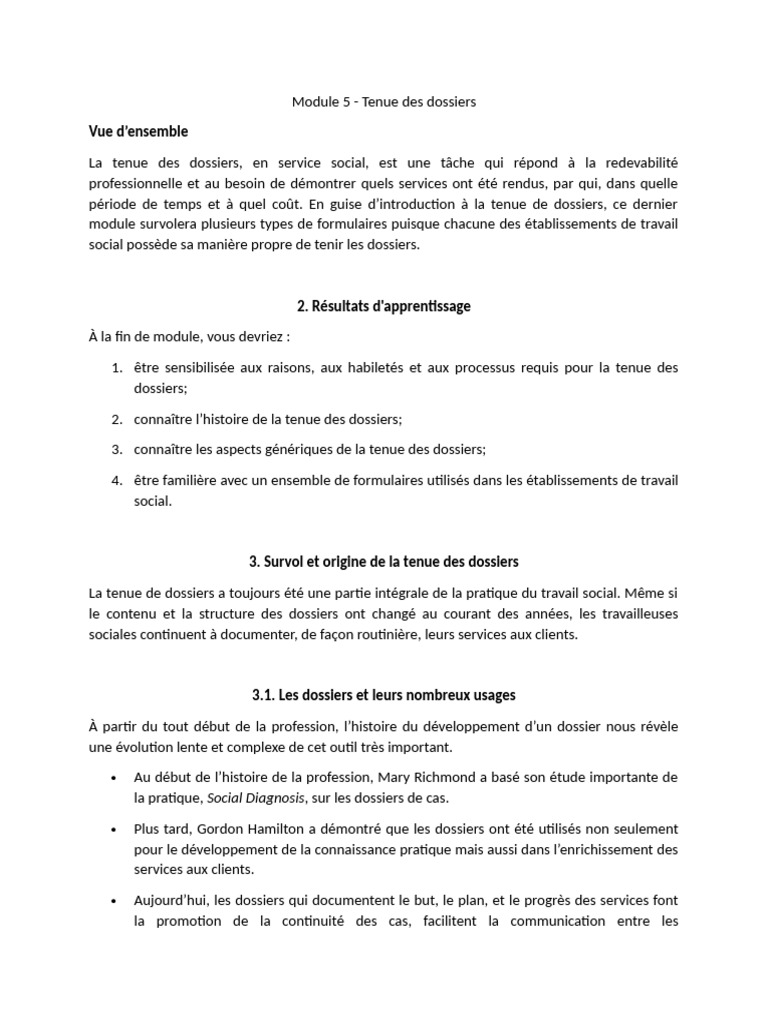 Module 5 - Tenue Des Dossiers | PDF
