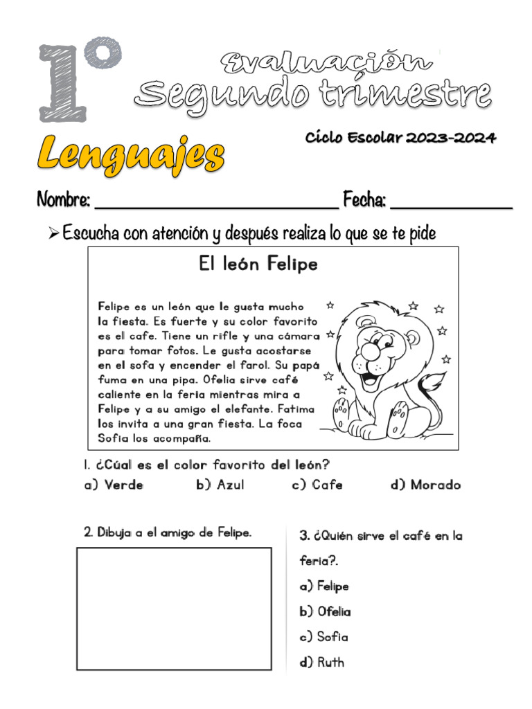 Examen Segundo Trimestre Primer Grado | PDF Examen Segundo Trimestre Primer Grado | PDF