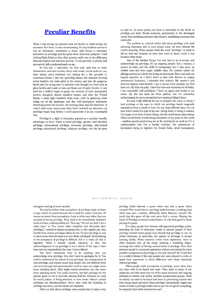 Peculiar Benefits by Roxane Gay | PDF