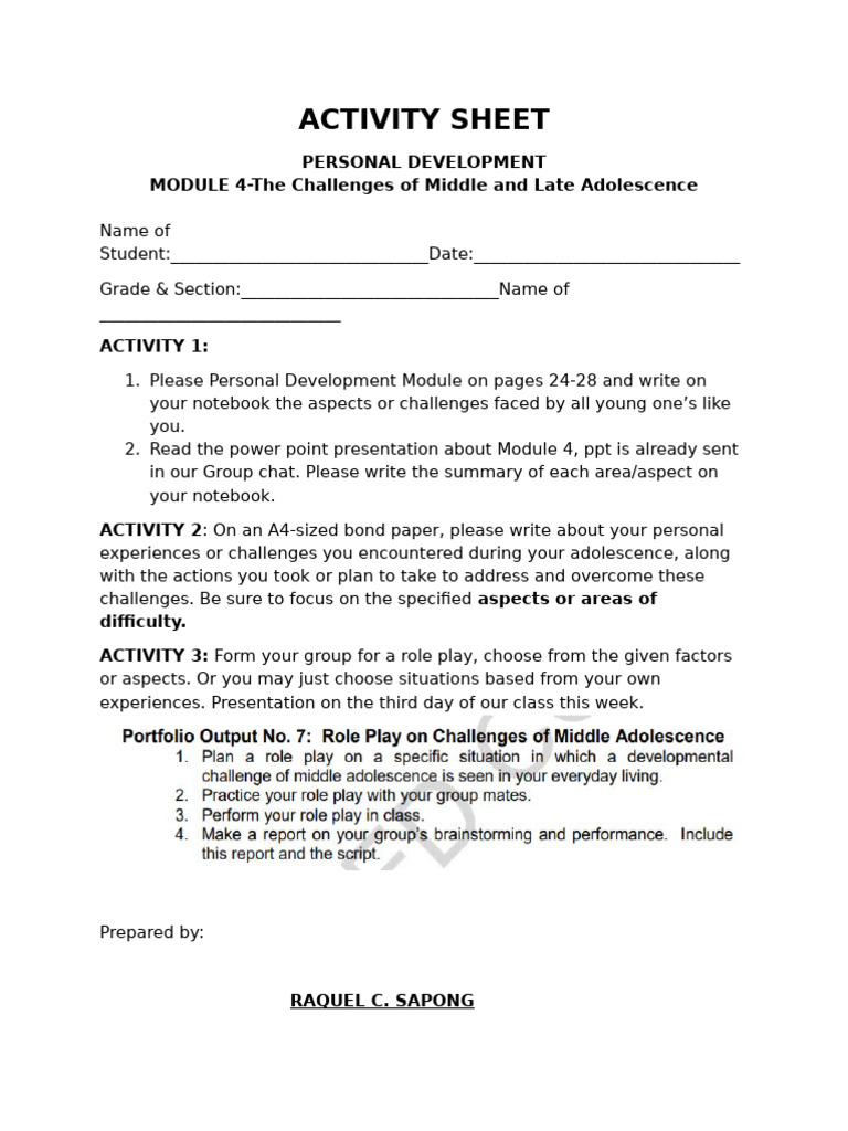 Activity Sheet Module 4 Pertdev | PDF
