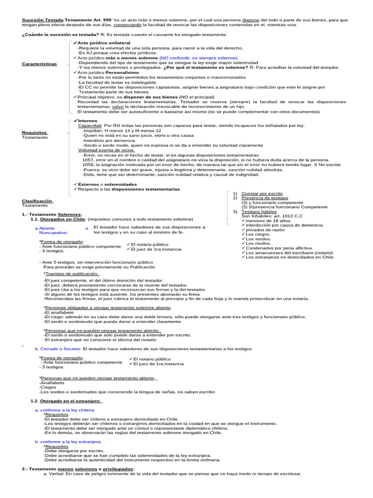 Sucesión Testada Resumen | PDF | Voluntad y testamento | Derecho