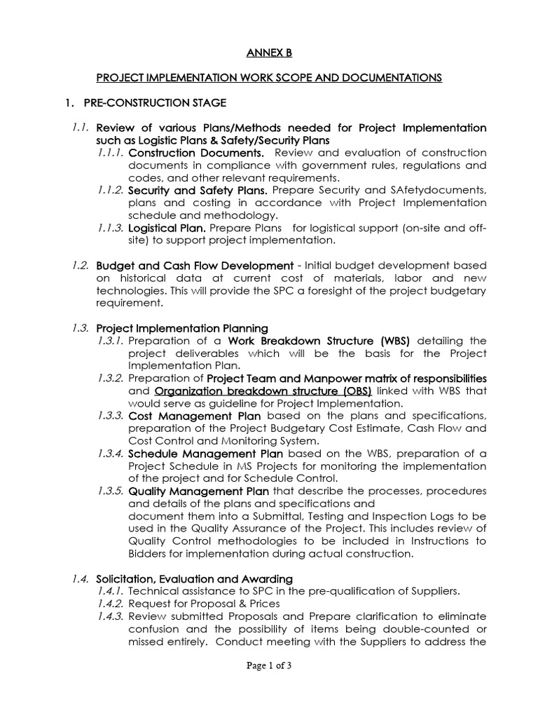 2-Annex B ProjectImplementationWorkScope&Documentations | PDF